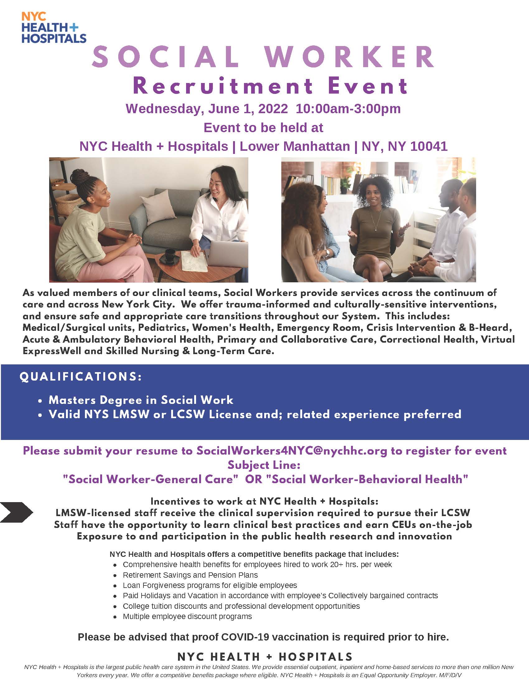 NYC Health + Hospitals Social Work & SUD Job Fairs | May 26 & June 1 ...
